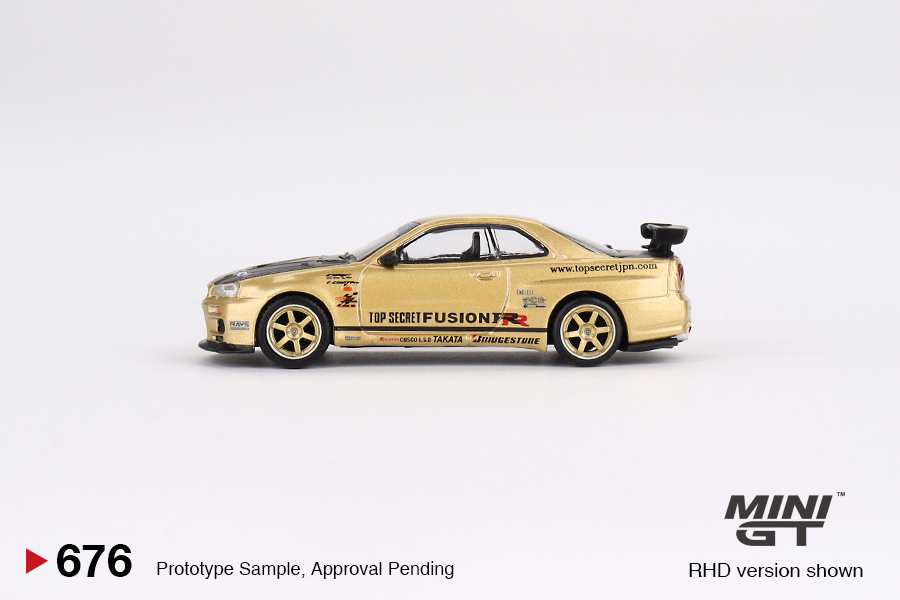 Mini GT 1/64 Nissan Skyline GT-R (R34) Top Secret Gold Japan Exclusive